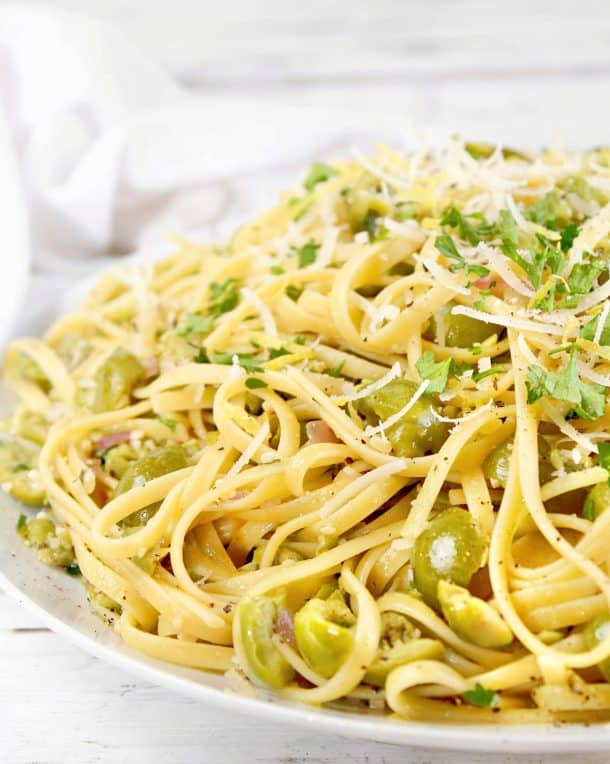 Green Olive Pasta ~ Vegan Recipe ~ This Wife Cooks™