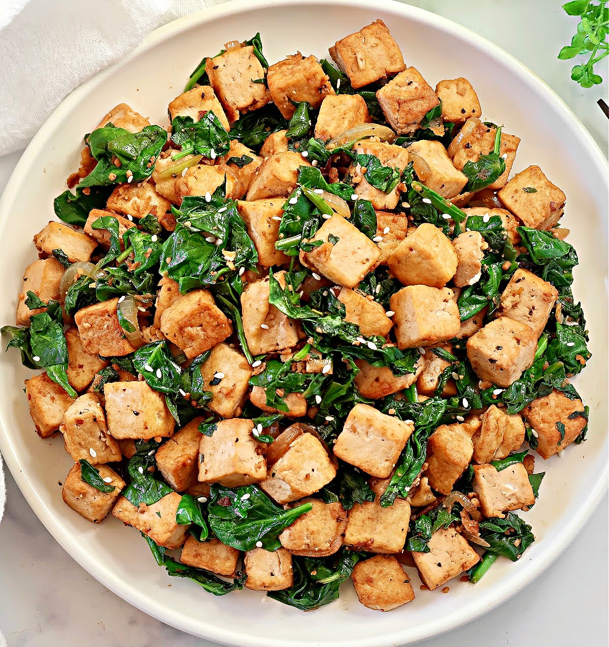 Spinach and Tofu Stir Fry - Easy Vegan Recipe - This Wife Cooks™